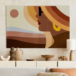 Bilderwelten Akustikbild Portrait beige modern Schallschutzbild - Frau mit Sonnenbrille - Wandbild Wohnzimmer Schlafzimmer
