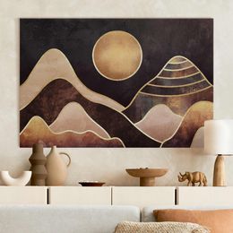 Bilderwelten Akustikbild originell gold Abstrakt Aquarell - Goldene Sonne abstrakte Berge - Wandbild Wohnzimmer Schlafzimmer