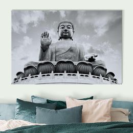 Bilderwelten Akustikbild Spirituell schwarz weiss Orientalisch Schallschutzbild - Gro&szlig;er Buddha Schwarz-Wei&szlig; - Buddha Wohnzimmer Schlafzimmer