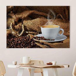 Bilderwelten Akustikbild Kulinarisch braun Motiv Schallschutzbild - Kaffee am Morgen - Kaffee Wohnzimmer Schlafzimmer