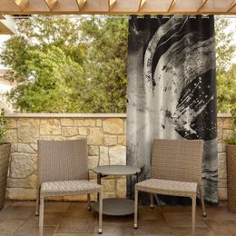 Bilderwelten Outdoor Vorhang nach Ma&szlig; blickdicht schwarz weiss Blumen modern Aquarell - Abstrakte Bl&uuml;ten auf Schwarz - wetterfest Balkon Pergola