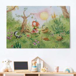 Bilderwelten Akustikbild Wald gr&uuml;n Illustration Schallschutzbild - Frida sammelt Kr&auml;uter - B&auml;ume Kinderzimmer Baby M&auml;dchen Jungen