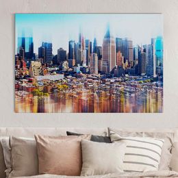 Bilderwelten Akustikbild Stadt orange Motiv Schallschutzbild - Manhattan Skyline Urban Stretch - Architektur Wohnzimmer Schlafzimmer