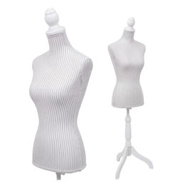 MCW Schneiderpuppe T221, Schaufensterpuppe Torso weiblich, Schaumstoff ~ wei&szlig; mit Streifen