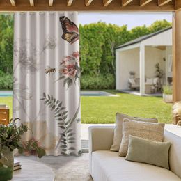 Bilderwelten Outdoor Vorhang nach Ma&szlig; blickdicht rosa Blumen modern Aquarell - Aquarell Blumenwiese mit Schmetterlingen - Blumenwiese Balkon Pergola