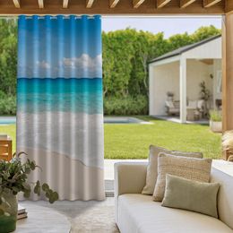 Bilderwelten Outdoor Vorhang nach Ma&szlig; blickdicht t&uuml;rkis Strand Tropisch mit &Ouml;sen - Blaue Welle - Karibik Balkon Pergola