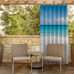 Outdoor Vorhang nach Ma&szlig; blickdicht - Blaue Welle - t&uuml;rkis Strand Tropisch mit &Ouml;sen Karibik Balkon Pergola