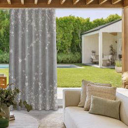 Outdoor Vorhang nach Ma&szlig; blickdicht - Bl&auml;tterranken - grau Sonnenschutz Vintage mit &Ouml;sen Pflanzen Balkon Pergola
