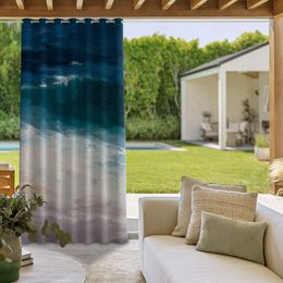 Outdoor Vorhang nach Ma&szlig; blickdicht - Abendflut - blau Strand modern mit &Ouml;sen K&uuml;ste Balkon Pergola