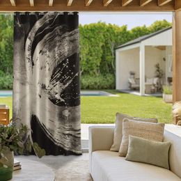 Outdoor Vorhang nach Ma&szlig; blickdicht - Abstrakte Bl&uuml;ten auf Schwarz - schwarz weiss Blumen modern Aquarell wetterfest Balkon Pergola