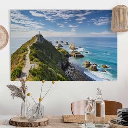 Bilderwelten Akustikbild Strand blau Motiv Schallschutzbild - Nugget Point Leuchtturm und Meer Neuseeland - Leuchtturm Wohnzimmer Schlafzimmer