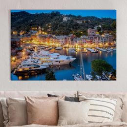Bilderwelten Akustikbild Stadt orange Motiv Schallschutzbild - Nacht im Hafen von Portofino - Architektur Wohnzimmer Schlafzimmer