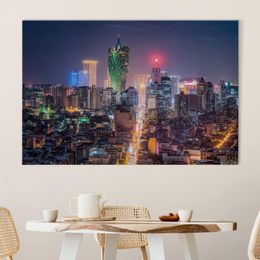 Bilderwelten Akustikbild Stadt bunt Motiv Schallschutzbild - Nachtlichter von Macau - Architektur Wohnzimmer Schlafzimmer
