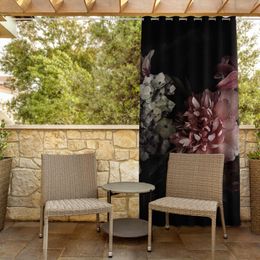 Outdoor Vorhang nach Ma&szlig; blickdicht - Blumen mit Nebel auf Schwarz - schwarz Blumen Fotomontage mit &Ouml;sen wetterfest Balkon Pergola