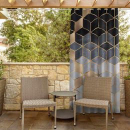 Bilderwelten Outdoor Vorhang nach Ma&szlig; blickdicht gold originell Abstrakt Aquarell - Blau Wei&szlig; goldene Geometrie - Geometrisch Balkon Pergola