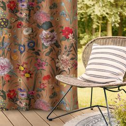 Bilderwelten Outdoor Vorhang nach Ma&szlig; blickdicht braun Blumen Vintage mit &Ouml;sen - Wildblumenmuster - Blumenwiese Balkon Pergola