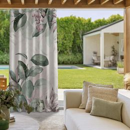 Outdoor Vorhang nach Ma&szlig; blickdicht - Botanik in Pastell Gr&uuml;n & Rosa - gr&uuml;n Blumen Tropisch Aquarell Pflanzen Balkon Pergola