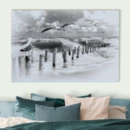 Bilderwelten Akustikbild Strand schwarz weiss Motiv Schallschutzbild - No.YK3 Absolut Sylt II - Meerblick Wohnzimmer Schlafzimmer