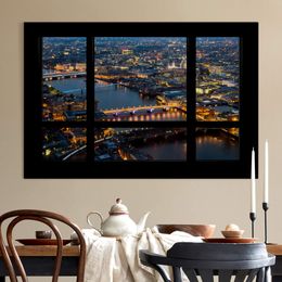Akustikbild Fensterblick auf Londons Skyline mit Br&uuml;cken