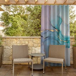 Bilderwelten Outdoor Vorhang nach Ma&szlig; blickdicht pastell originell modern Aquarell - Aquarell Pastell T&uuml;rkis mit Gold - wetterfest Balkon Pergola