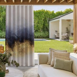 Bilderwelten Outdoor Vorhang nach Ma&szlig; blickdicht gold originell Abstrakt Aquarell - Wolkenhimmel mit Gold - wetterfest Balkon Pergola
