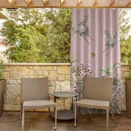 Outdoor Vorhang nach Ma&szlig; blickdicht - Aquarell St&ouml;rche im Flug mit Rosen auf Rosa - pastell Blumen Illustration Aquarell Rose Balkon Pergola