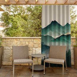 Bilderwelten Outdoor Vorhang nach Ma&szlig; blickdicht gr&uuml;n Sonnenschutz Illustration Aquarell - Aquarellierte Berglandschaft - wetterfest Balkon Pergola
