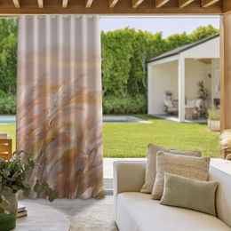 Outdoor Vorhang nach Ma&szlig; blickdicht - Aquarell Pampasgras - beige originell Abstrakt mit &Ouml;sen Gr&auml;ser Balkon Pergola