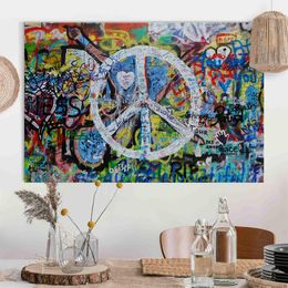 Bilderwelten Akustikbild Spr&uuml;che bunt Shabby Graffiti - Graffiti Wall Peace Sign - Spr&uuml;che Jugendzimmer