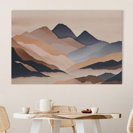 Bilderwelten Akustikbild Natur beige modern Schallschutzbild - Grafische Landschaft in Braun - Berg Wohnzimmer Schlafzimmer