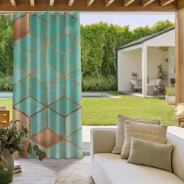 Outdoor Vorhang nach Ma&szlig; blickdicht - T&uuml;rkis Wei&szlig; goldene Geometrie - t&uuml;rkis originell Abstrakt Aquarell Geometrisch Balkon Pergola