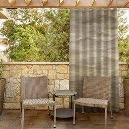 Outdoor Vorhang nach Ma&szlig; blickdicht - Bergkette im Wolkendach - beige Natur Vintage mit &Ouml;sen Asia Balkon Pergola