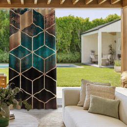 Bilderwelten Outdoor Vorhang nach Ma&szlig; blickdicht t&uuml;rkis originell Abstrakt Aquarell - T&uuml;rkis Ros&eacute; goldene Geometrie - Geometrisch Balkon Pergola