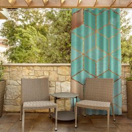 Bilderwelten Outdoor Vorhang nach Ma&szlig; blickdicht t&uuml;rkis originell Abstrakt Aquarell - T&uuml;rkis Wei&szlig; goldene Geometrie - Geometrisch Balkon Pergola