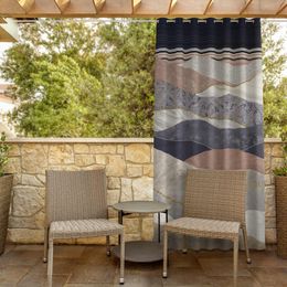 Outdoor Vorhang nach Ma&szlig; blickdicht - Wellenf&ouml;rmige Berglandschaft - grau Natur Illustration mit &Ouml;sen Berg Balkon Pergola