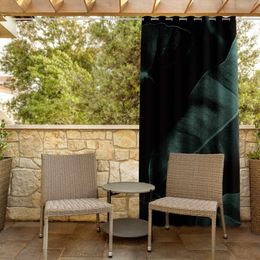 Outdoor Vorhang nach Ma&szlig; blickdicht - Dschungel Bl&auml;tter Dunkelgr&uuml;n - gr&uuml;n Sonnenschutz Tropisch mit &Ouml;sen wetterfest Balkon Pergola