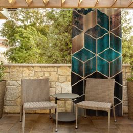 Outdoor Vorhang nach Ma&szlig; blickdicht - T&uuml;rkis Ros&eacute; goldene Geometrie - t&uuml;rkis originell Abstrakt Aquarell Geometrisch Balkon Pergola