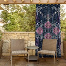 Bilderwelten Outdoor Vorhang nach Ma&szlig; blickdicht blau Spirituell Orientalisch mit &Ouml;sen - Detailliertes Boho Muster in Blau - Paisley Balkon Pergola