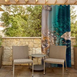 Bilderwelten Outdoor Vorhang nach Ma&szlig; blickdicht t&uuml;rkis Strand Motiv mit &Ouml;sen - Draufsicht K&uuml;stenlandschaft - Landschaft Balkon Pergola