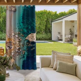 Outdoor Vorhang nach Ma&szlig; blickdicht - Draufsicht K&uuml;stenlandschaft - t&uuml;rkis Strand Motiv mit &Ouml;sen Landschaft Balkon Pergola