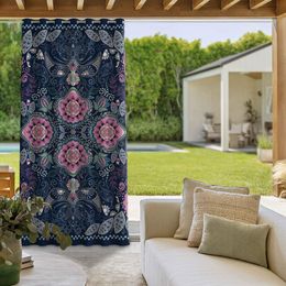 Outdoor Vorhang nach Ma&szlig; blickdicht - Detailliertes Boho Muster in Blau - blau Spirituell Orientalisch mit &Ouml;sen Paisley Balkon Pergola