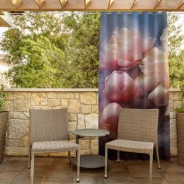 Bilderwelten Outdoor Vorhang nach Ma&szlig; blickdicht rosa Blumen Digital Art mit &Ouml;sen - &Auml;therische Pfingstrosen - Rose Balkon Pergola