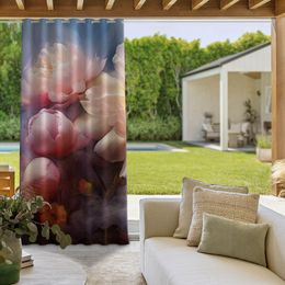 Outdoor Vorhang nach Ma&szlig; blickdicht - &Auml;therische Pfingstrosen - rosa Blumen Digital Art mit &Ouml;sen Rose Balkon Pergola