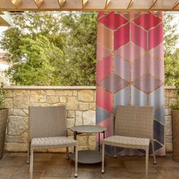 Outdoor Vorhang nach Ma&szlig; blickdicht - Buntes Pastell goldene Geometrie - rosa originell Abstrakt Aquarell Geometrisch Balkon Pergola
