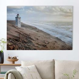 Bilderwelten Akustikbild Strand beige Motiv Schallschutzbild - Leuchtturm in D&auml;nemark - Himmel Wohnzimmer Schlafzimmer