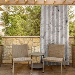 Outdoor Vorhang nach Ma&szlig; blickdicht - Dahlien Blumenmeer Schwarz-Wei&szlig; - weiss Blumen Landhaus mit &Ouml;sen wetterfest Balkon Pergola
