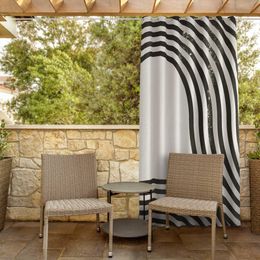 Outdoor Vorhang nach Ma&szlig; blickdicht - Geometrische Wellen Schwarz Wei&szlig; I - schwarz weiss originell modern mit &Ouml;sen wetterfest Balkon Pergola