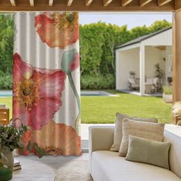 Outdoor Vorhang nach Ma&szlig; blickdicht - Bunte Bl&uuml;ten mit Gold - bunt Blumen modern mit &Ouml;sen Blumenwiese Balkon Pergola