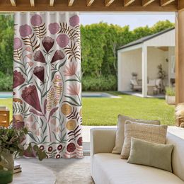 Outdoor Vorhang nach Ma&szlig; blickdicht - Claudia Voglhuber - Blumenmeer - rosa Blumen Illustration Aquarell wetterfest Balkon Pergola