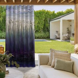 Bilderwelten Outdoor Vorhang nach Ma&szlig; blickdicht blau Natur Vintage mit &Ouml;sen - Flussschilf vor Berglandschaft in blau - Gr&auml;ser Balkon Pergola
